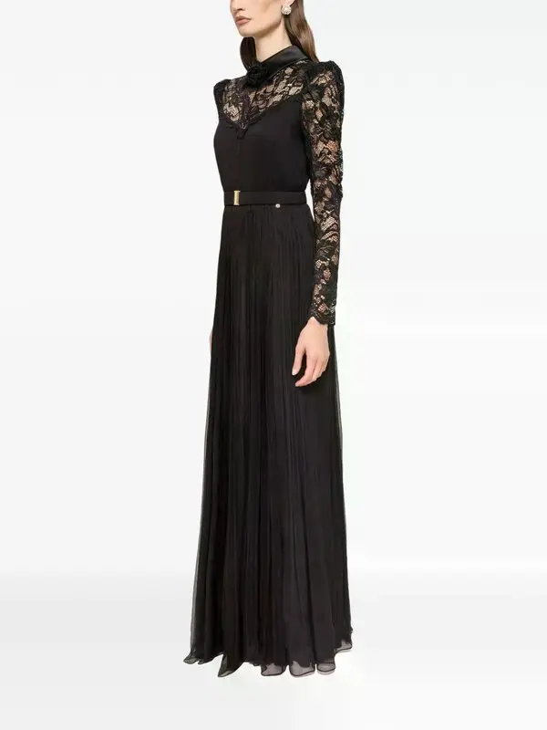 NISSA Lace Pleated Maxi Dress