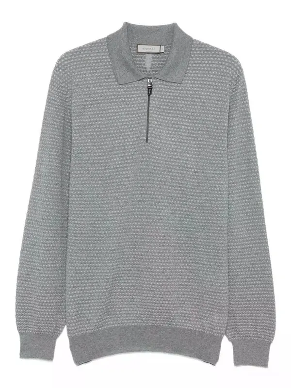 Canali Polo-collar Merino Wool Sweater - Grey
