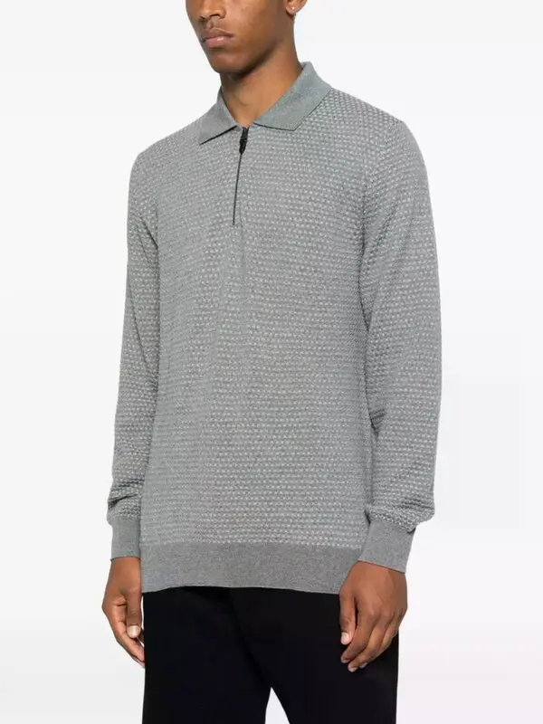 Canali Polo-collar Merino Wool Sweater - Grey
