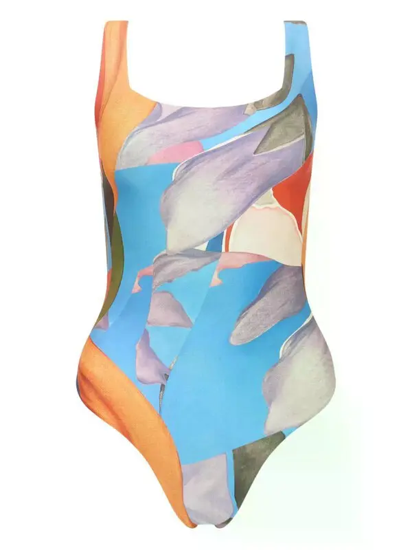 DONDE ESTEBAN Palenque Flores Square-neck Swimsuit - Blue