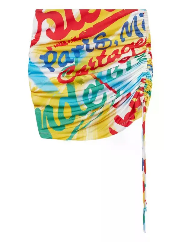 DONDE ESTEBAN Letter Print Mini Skirt - Yellow