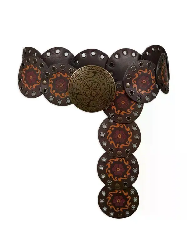 Etro Printed Studded Leather Belt - Brown