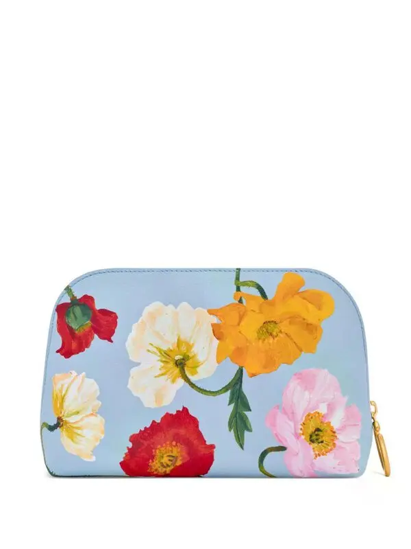 Oscar De La Renta Poppy-printed Makeup Bag - Blue