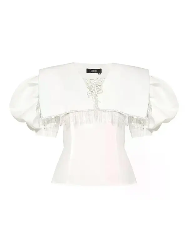 ANOUKI Crystal-embellished Puff-sleeve Blouse - White