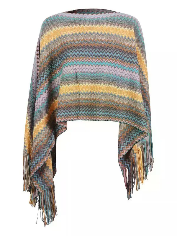Missoni Chevron Fringed Poncho - Neutrals