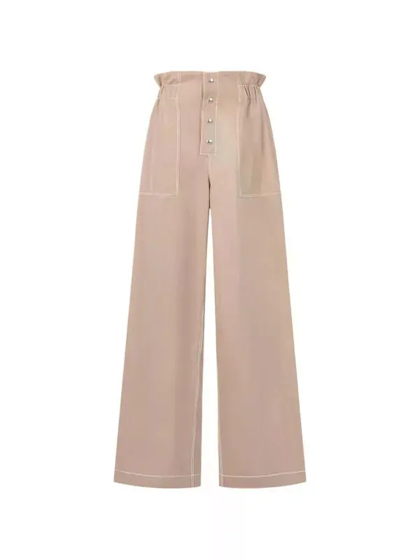 Marni Gabardine Trousers With Embossed Leather Patch - Neutrals