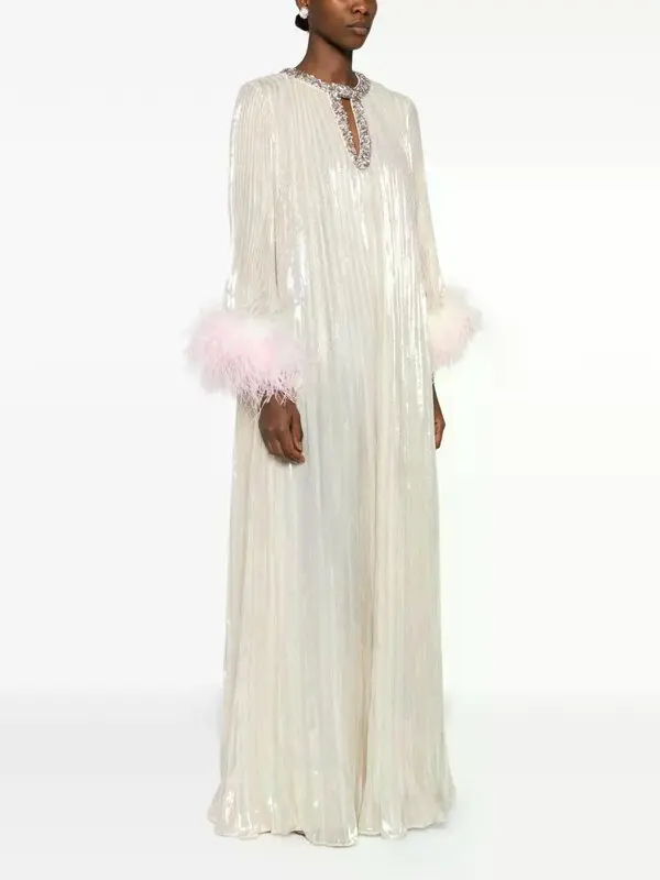 SELF-PORTRAIT Feather-embellished Maxi Dress - Neutrals