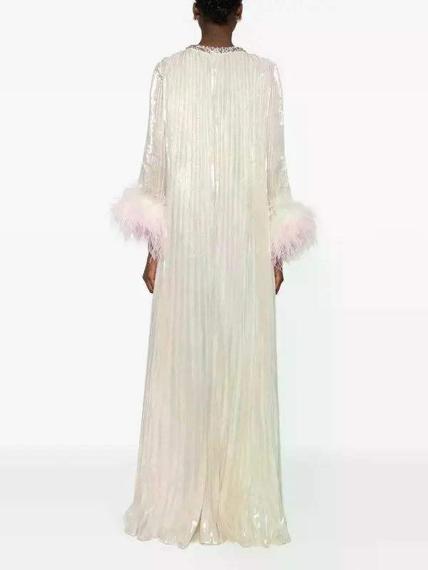 SELF-PORTRAIT Feather-embellished Maxi Dress - Neutrals
