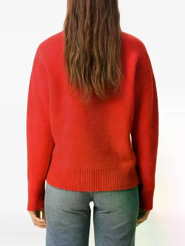 AMI Paris Intarsia Polo Sweater - Red