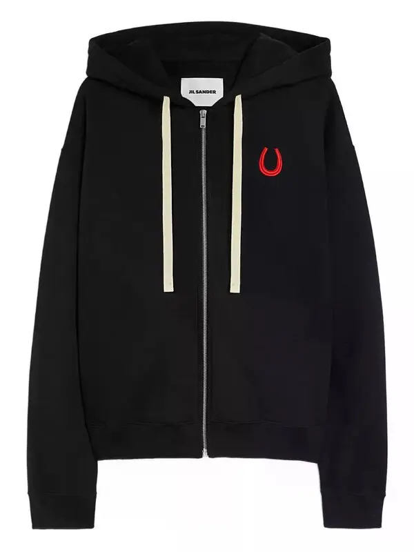 JIL SANDER Embroidered Zip-up Hoodie - Black