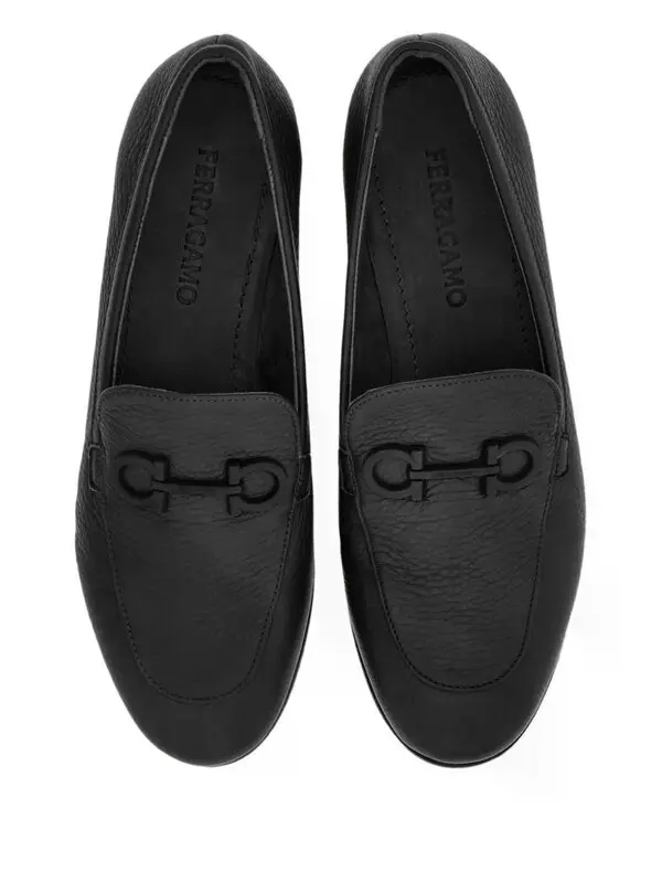 FERRAGAMO Gancini Almond-toe Loafers - Black