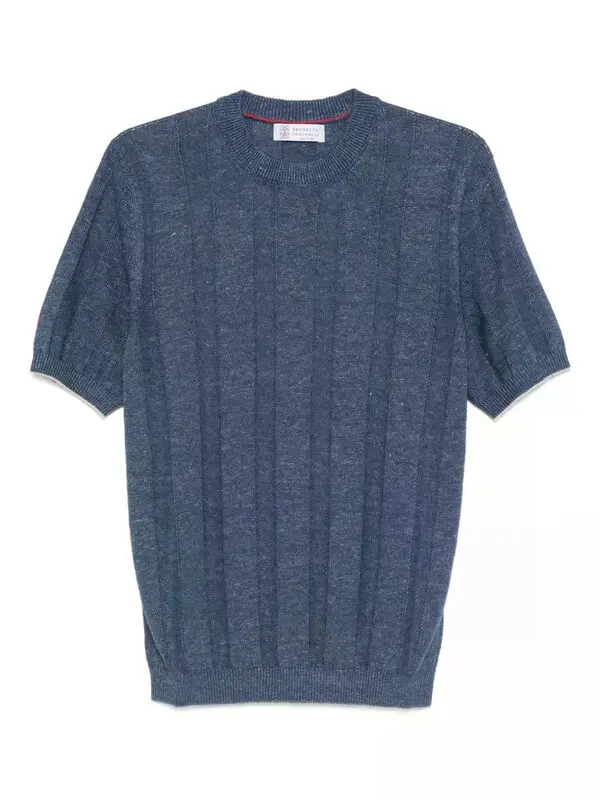 Brunello Cucinelli Ribbed Short-sleeve Knitted T-shirt - Blue