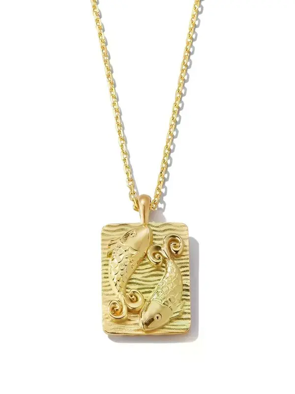 David Webb 18k Yellow Diamond Pisces Zodiac Pendant Necklace - Gold
