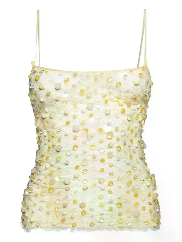 ROBERTA EINER Beaded Fishnet Top - Neutrals