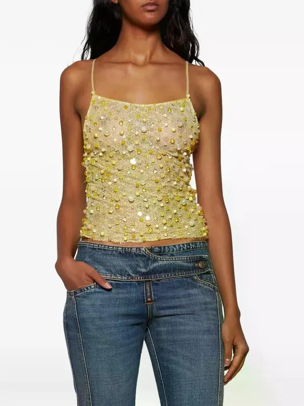ROBERTA EINER Beaded Fishnet Top - Neutrals