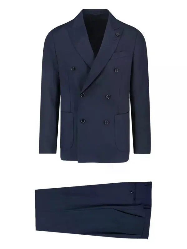 LARDINI Double-breasted Wool Suit - Blue