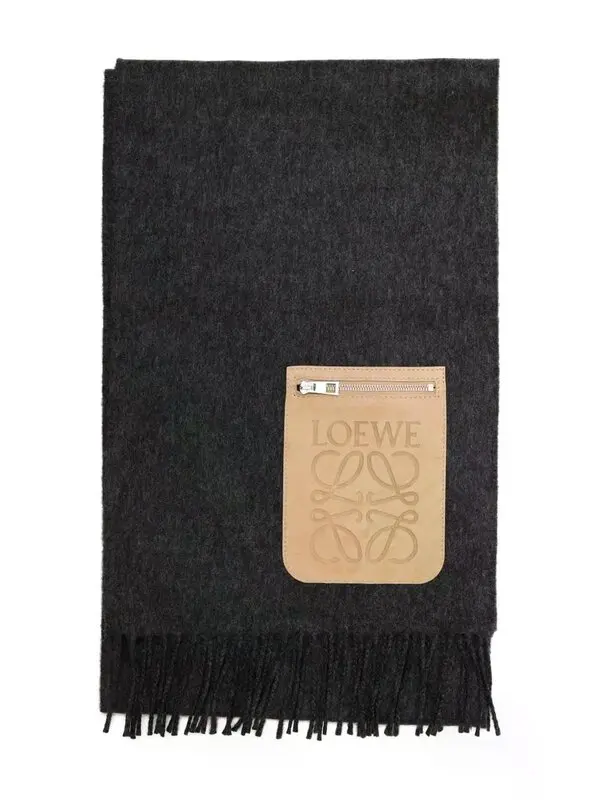 Loewe Zip-pocket Fringed Scarf - Grey
