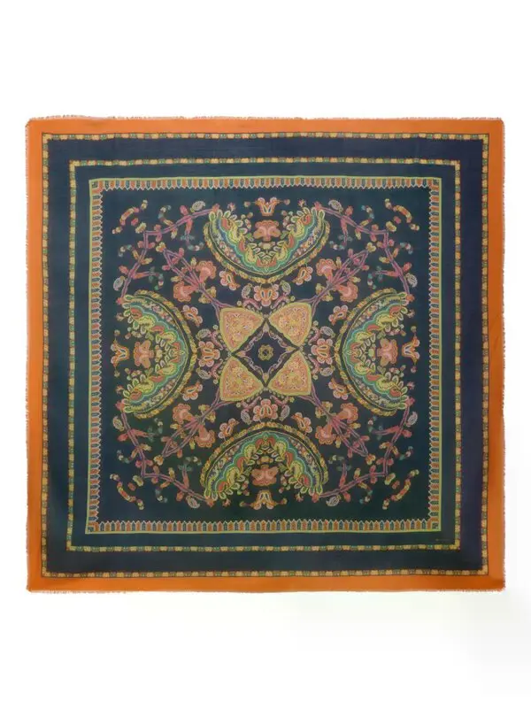 Etro Floral-patterm Geometric-motif Scarf - Blue