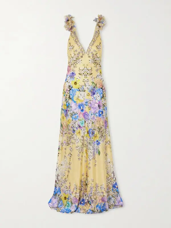 Camilla Appliquéd Embellished Floral-print Silk-satin Maxi Dress - Multi