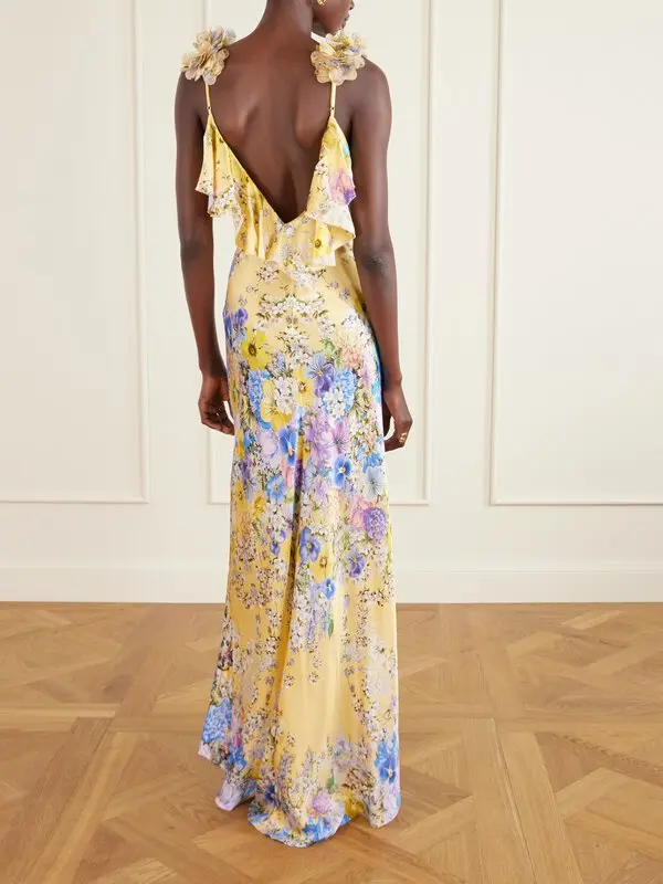 Camilla Appliquéd Embellished Floral-print Silk-satin Maxi Dress - Multi