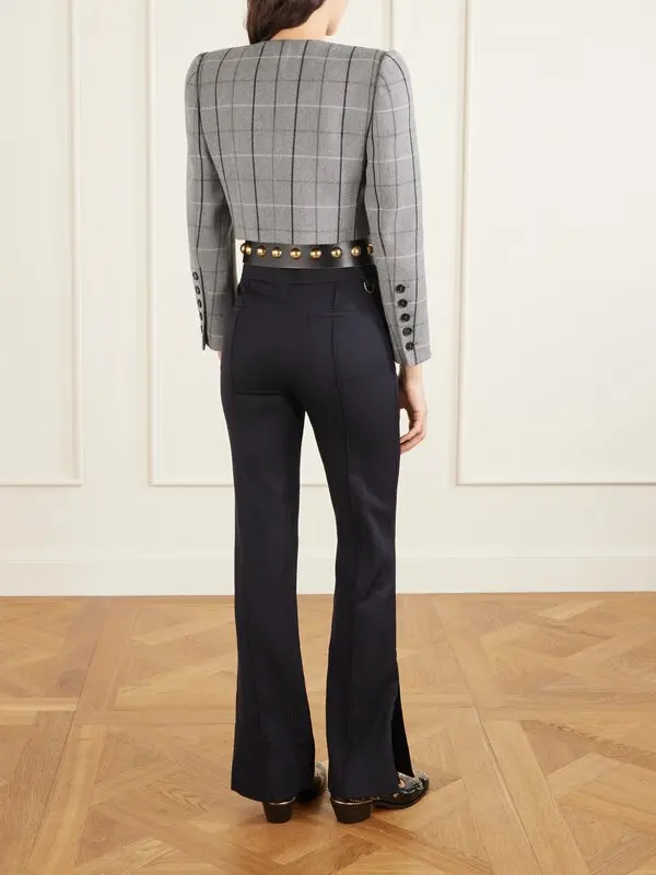 Chloé Cropped Double-breasted Checked Wool Jacket - Gray