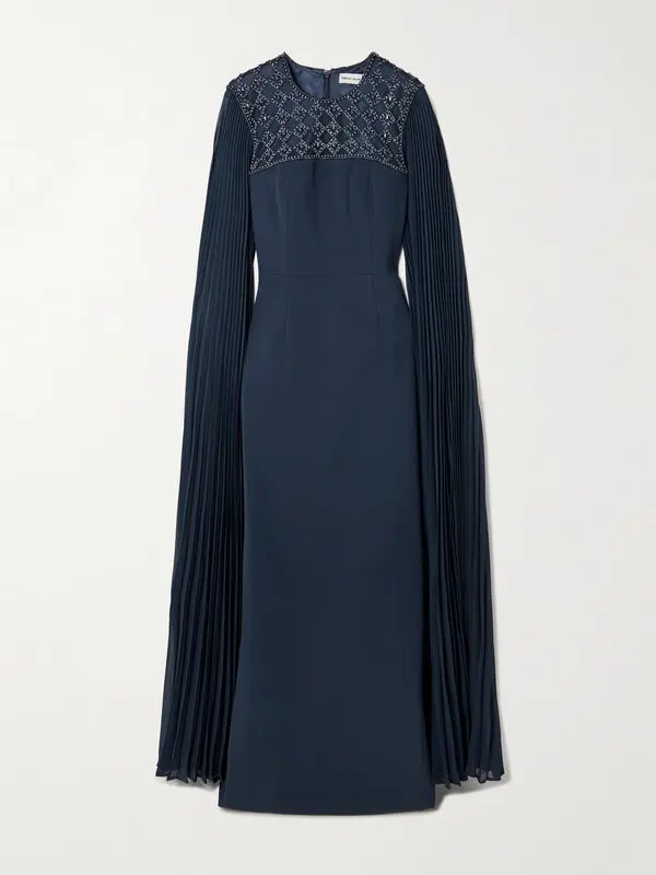 Rebecca Vallance Memphis Embellished Pleated Crepe Gown