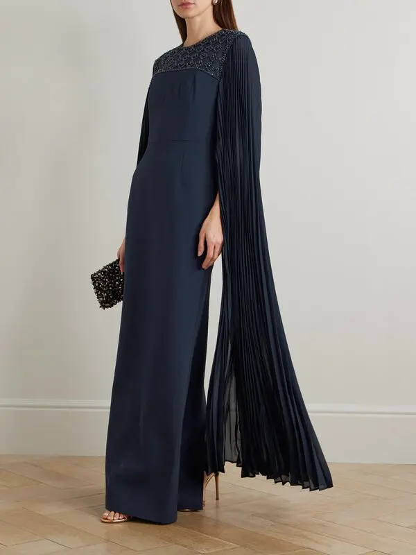 Rebecca Vallance Memphis Embellished Pleated Crepe Gown
