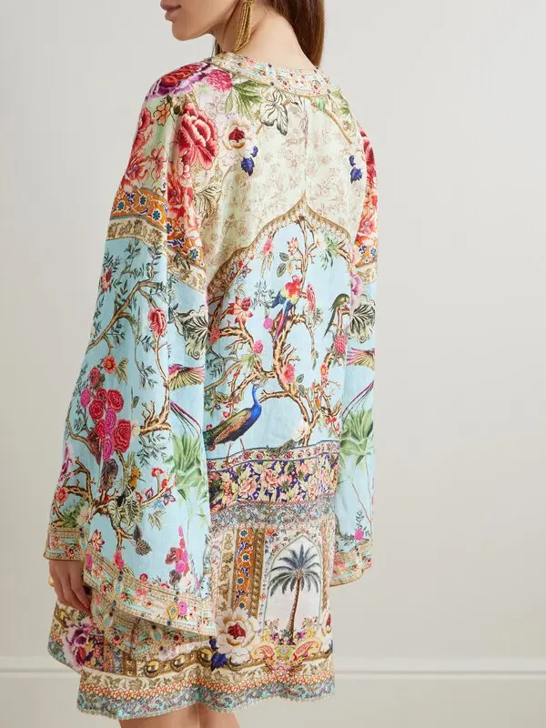 Camilla Crystal-embellished Printed Linen Kaftan