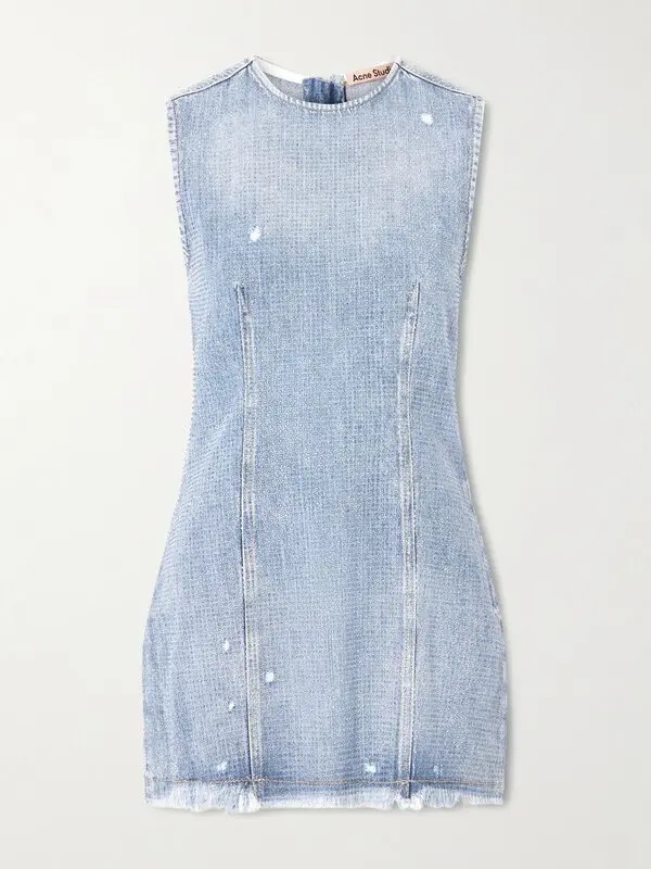 Acne Studios Denka Distressed Crystal-embellished Denim Mini Dress