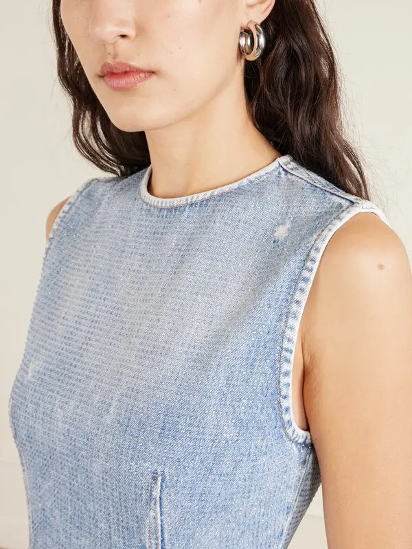 Acne Studios Denka Distressed Crystal-embellished Denim Mini Dress