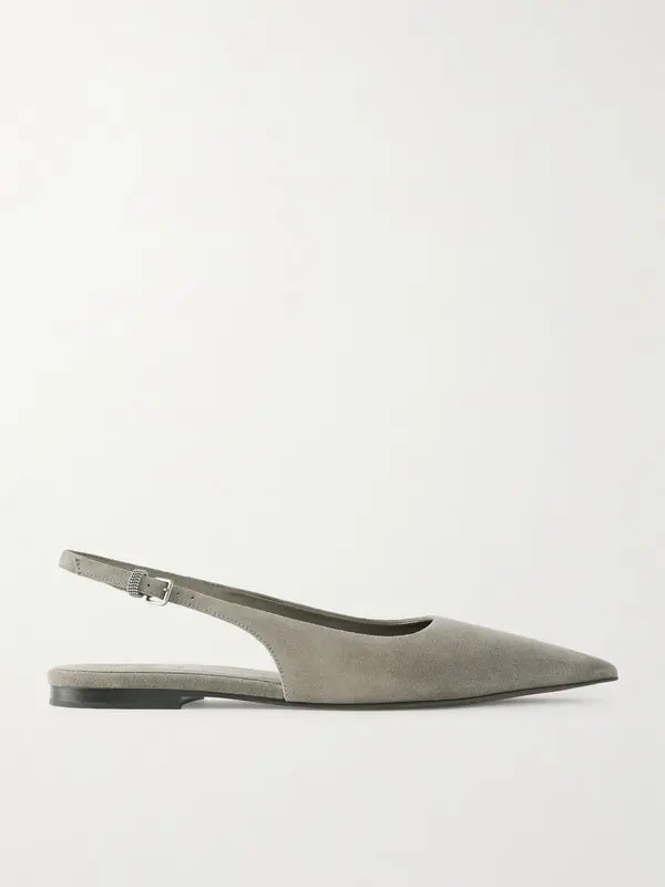 Brunello Cucinelli Embellished Suede Slingback Flats