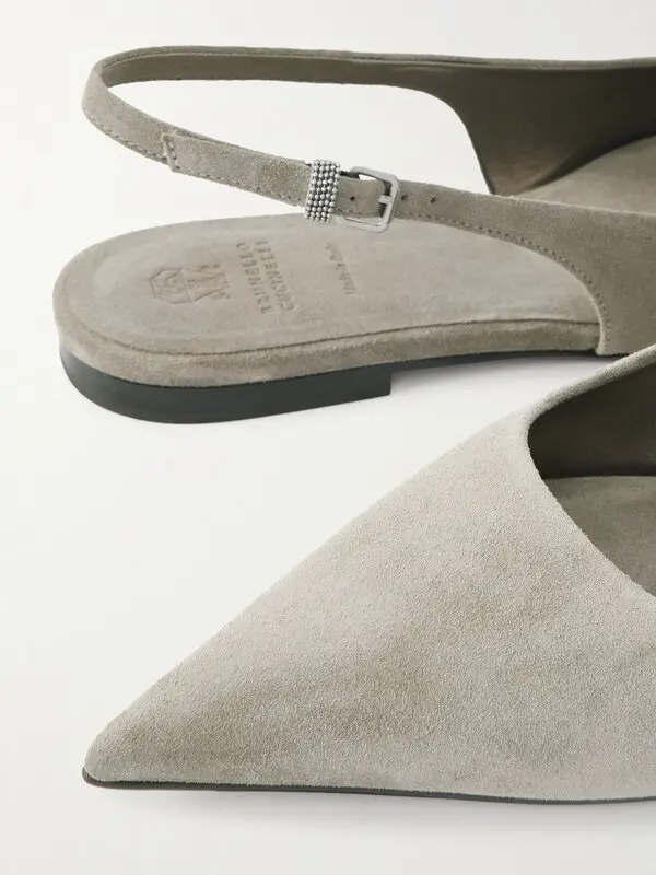 Brunello Cucinelli Embellished Suede Slingback Flats