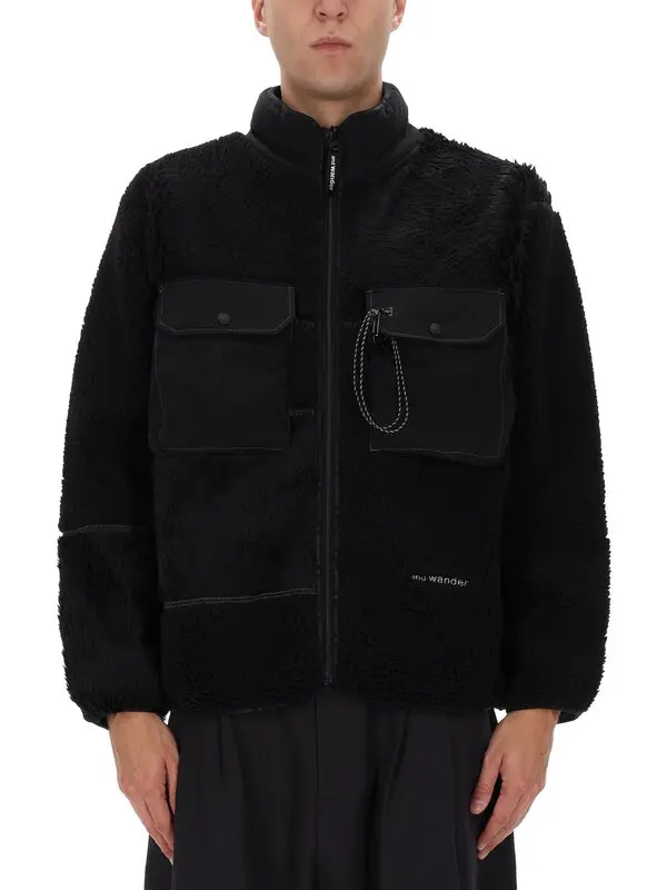 AND WANDER Mix Boa Jacket - Black