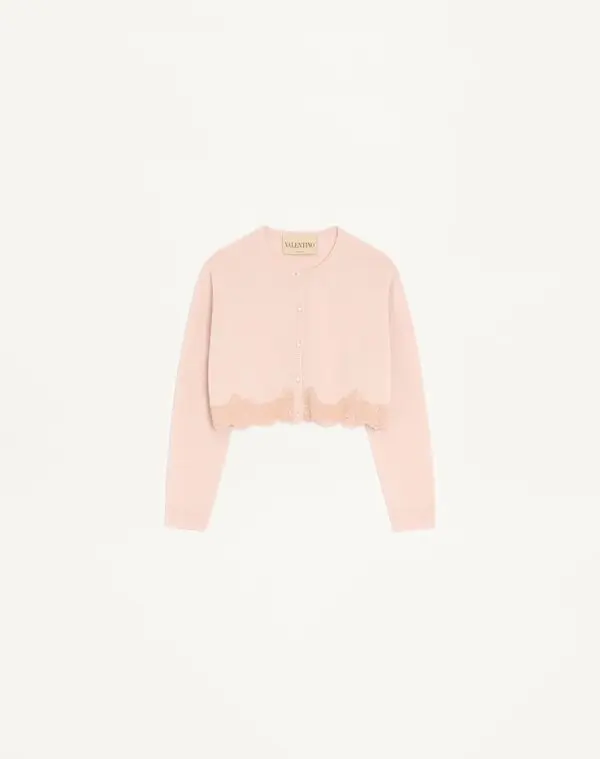 Valentino Garavani Wool Cardigan With Lace Trim