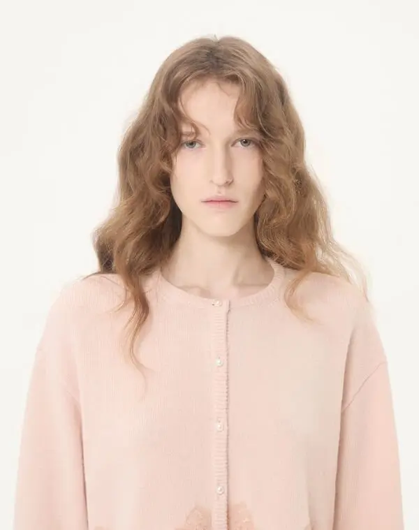 Valentino Garavani Wool Cardigan With Lace Trim