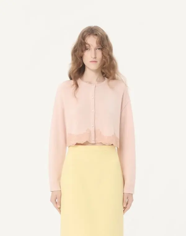 Valentino Garavani Wool Cardigan With Lace Trim