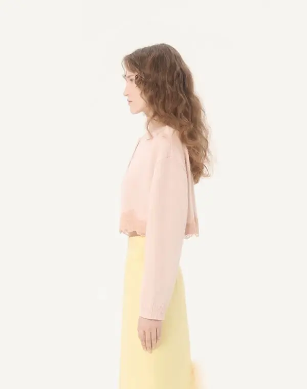 Valentino Garavani Wool Cardigan With Lace Trim