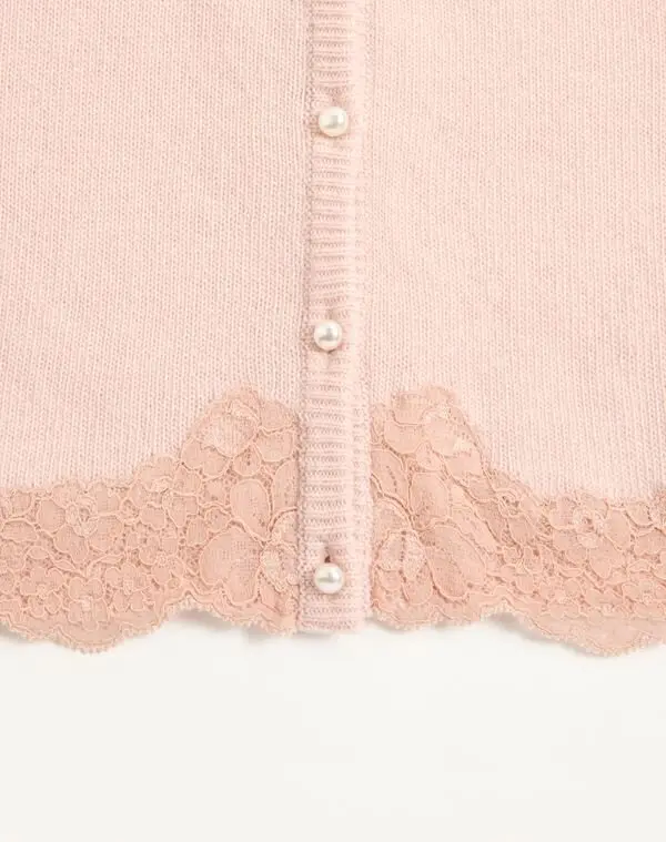 Valentino Garavani Wool Cardigan With Lace Trim