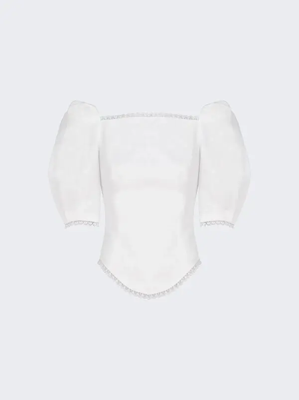 THE IRISH TWIN Regular Fit Blouse With Lace Trim - Off White