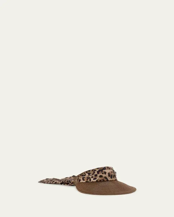 Eugenia Kim Ricky Hemp Visor With Animal-print Sash - Chocolate