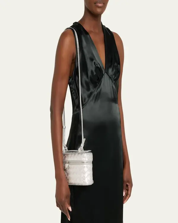 Bottega Veneta Laminated Leather Vanity Crossbody Bag - Silver