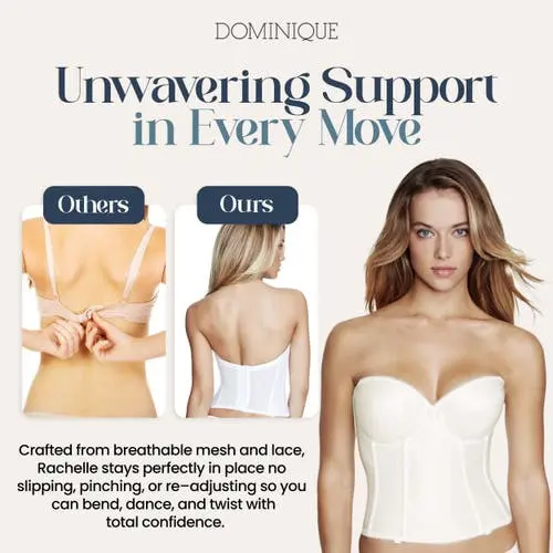 DOMINIQUE INTIMATES Rachelle Strapless Low Back Satin Longline Bridal Bra - Ivory