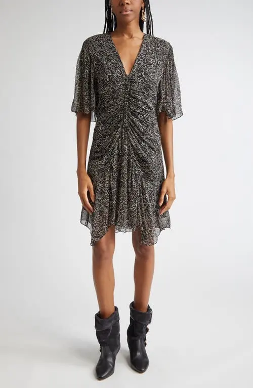 Isabel Marant Vivienne Ruched Chiffon Dress - Black/ecru
