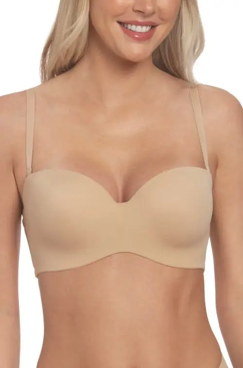 DOMINIQUE INTIMATES Bella Strapless Seamless Hidden Underwire Convertible Bandeau Bra With Clear & Matching Straps - Mocha