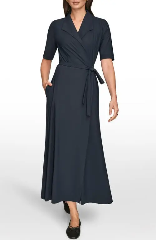 Donna Karan New York Elbow Sleeve Wrap Maxi Dress - Black