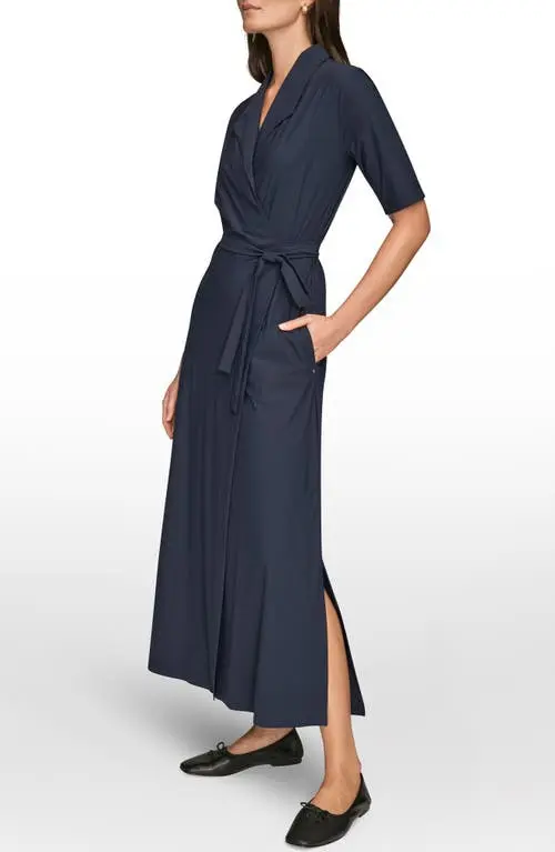 Donna Karan New York Elbow Sleeve Wrap Maxi Dress - Black