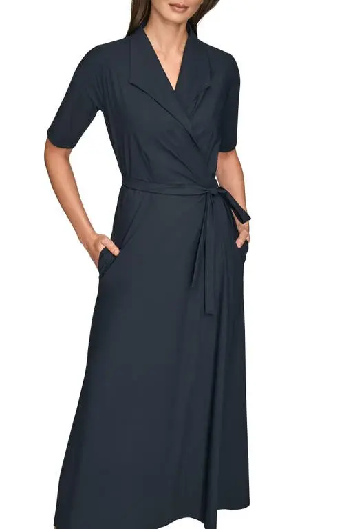 Donna Karan New York Elbow Sleeve Wrap Maxi Dress - Black