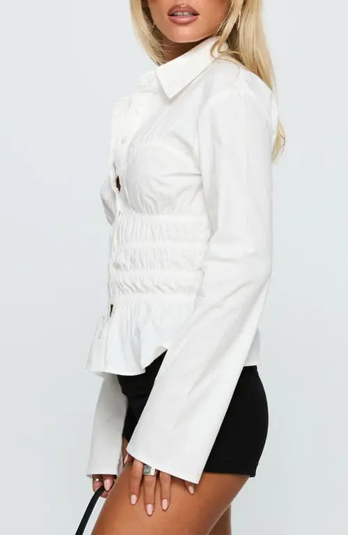 Princess Polly Lisel Shirred Button-up Shirt - White