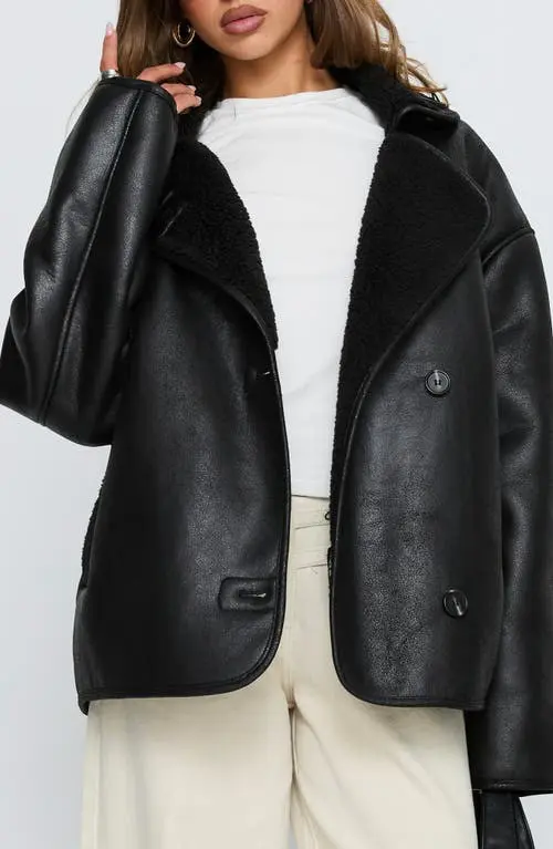 Princess Polly Nunez Faux Shearling Lined Faux Leather Jacket - Black