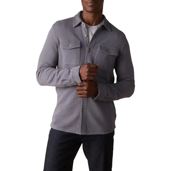 THE NORMAL BRAND Looped Terry Button-up Shirt - Harbor Blue